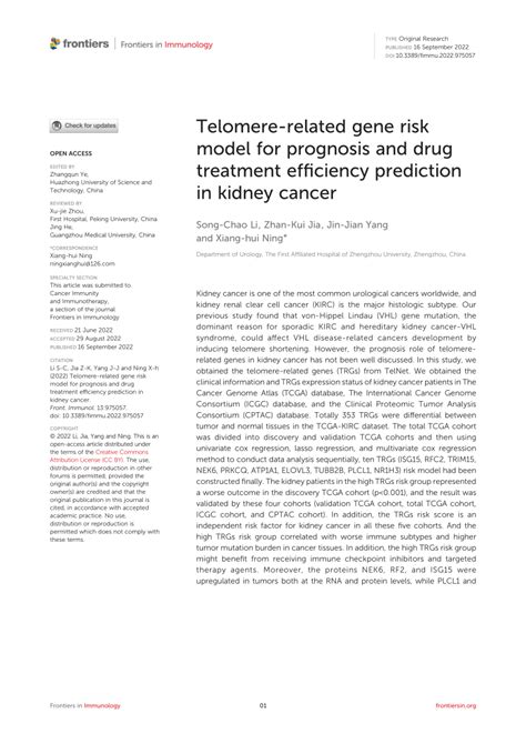 Pdf Telomere Related Gene Risk Model For Prognosis And Drug Treatment Efficiency Prediction In