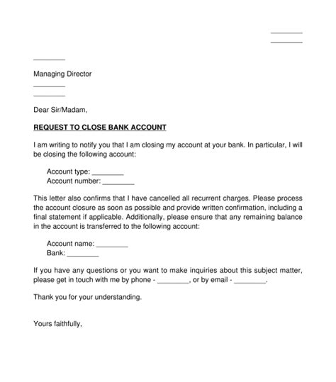 Letter To Close Bank Account Free Sample Template