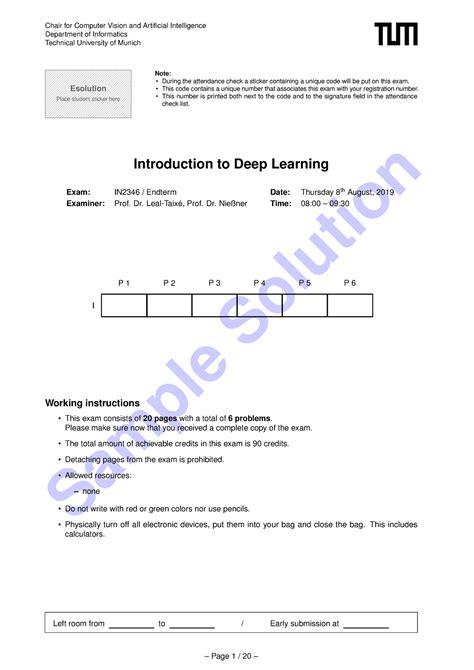 Exam 19 Ss Solutions Sample Solution Chair For Computer Vision And