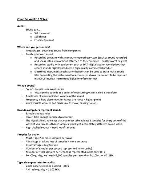Comp Sci Week 10 Notes Comp Sci Week 10 Notes Audio Sound Can