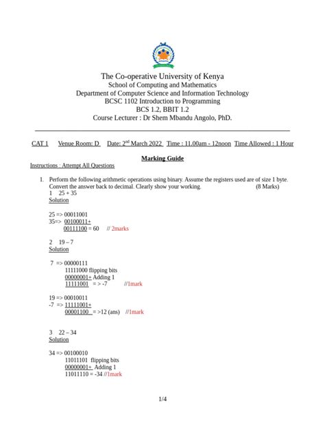 1202 introduction to programming cat 1 2nd march 2022 with marking