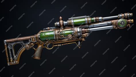 Premium Ai Image Artificers Steampunk Double Barrel Shotgun Green Tubes