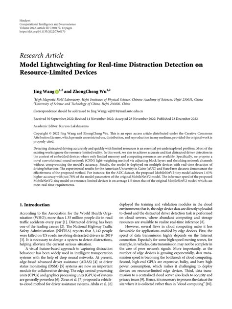 Pdf Model Lightweighting For Real Time Distraction Detection On Resource Limited Devices