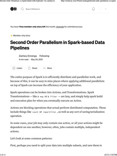 Second Order Parallelism In Spark Based Data Pipelines By Zachary