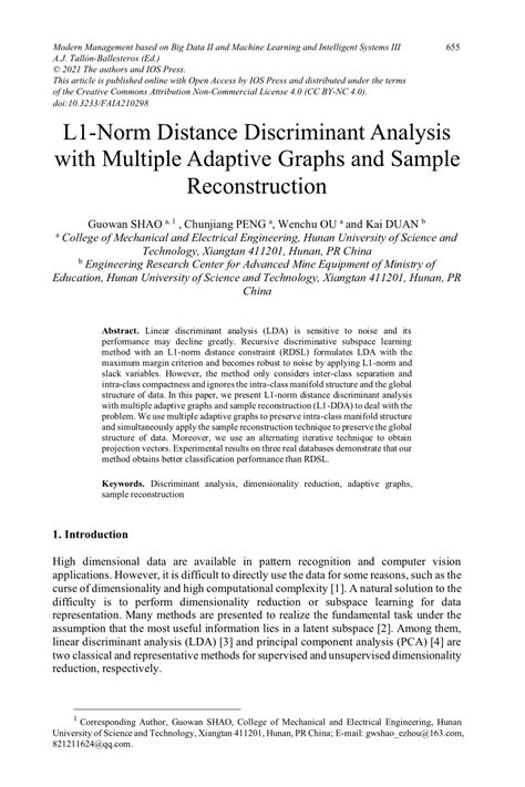 PDF L Norm Distance Discriminant Analysis With Multiple Adaptive Graphs And Sample Reconstruction