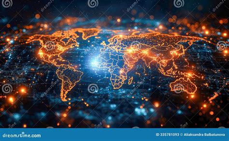 A Digital World Map Glowing With Connected Networks Representing