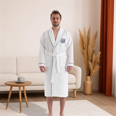Best Dad Ever White Waffle Robe With Navy Piping Monogrammed Dressing