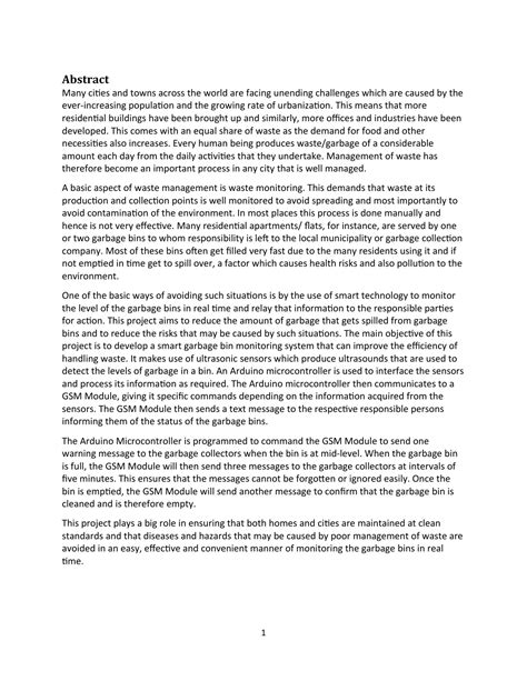 University Project Arduino Based Garbage Monitoring System