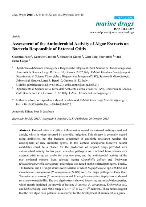 Pdf Assessment Of The Antimicrobial Activity Of Algae Extracts On