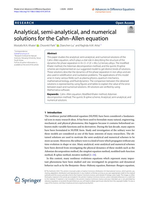 Pdf Analytical Semi Analytical And Numerical Solutions For The Cahn Allen Equation