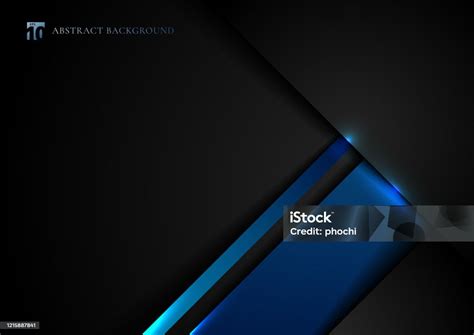 어두운 배경 기술 스타일에 그림자 및 조명 효과와 추상 템플릿 검은 색과 파란색 기하학적 중첩 0명에 대한 스톡 벡터 아트 및 기타 이미지 Istock