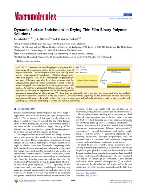 Pdf Dynamic Surface Enrichment In Drying Thin Film Binary Polymer Solutions