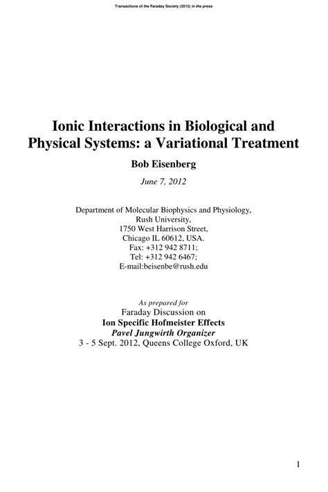 Pdf Ionic Interactions In Biological And Physical Systems A Variational Treatment