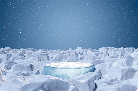 3d 렌더링 겨울 플랫폼 및 자연 연단 배경 얼음 눈 바위 제품 디스플레이의 얼음 연단 광고 빈 원형 무대가 있는 화장품 스킨케어 강단에 대한 스톡 사진 및 기타 이미지