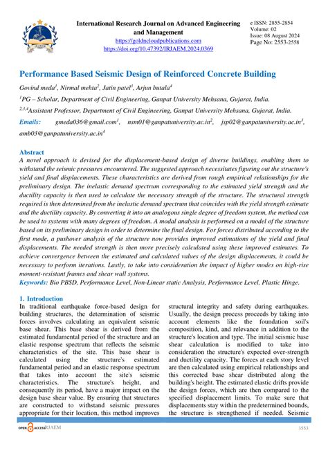 Pdf Performance Based Seismic Design Of Reinforced Concrete Building