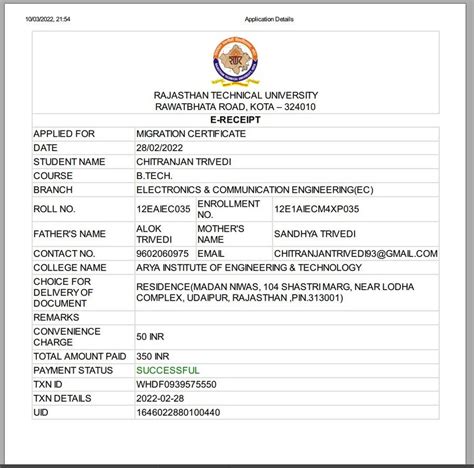 Rajasthan Technical University — Regarding Delay In Issuing Migration