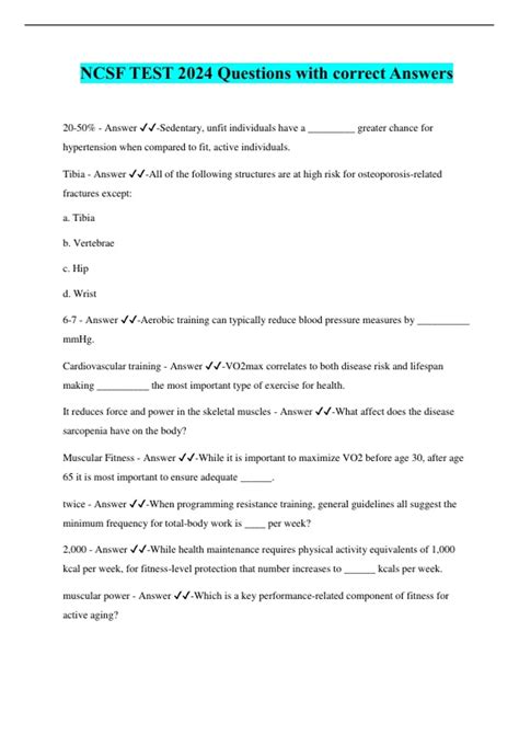 Ncsf Test 2024 Questions With Correct Answers Ncsf Certified Personal Trainer Stuvia Us