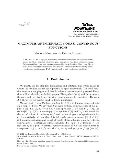 pdf maximums of internally quasi continuous functions