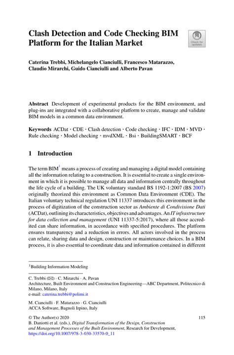 Pdf Clash Detection And Code Checking Bim Platform For The Italian Market