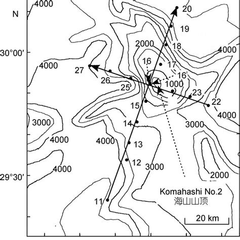 Topographic Map Showing Transect Solid Black Line With Arrows And