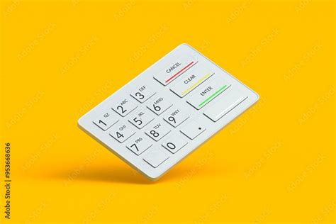 Falling Atm Keypad On Orange Background Cash Dispenser Keyboard Automated Teller Machine Panel