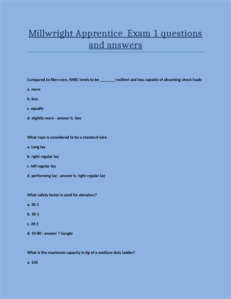 Millwright Apprentice Exam 1 Questions And Answers Exams Advanced Education Docsity