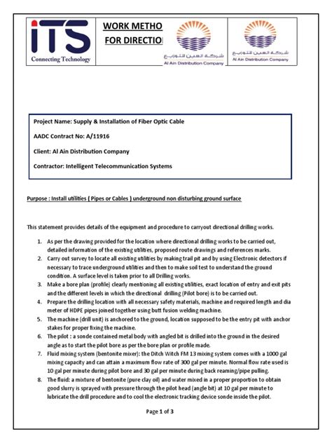 Work Method Statement For Directional Drilling Pdf Drilling Pipe