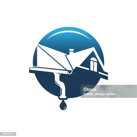 집 지붕 거터 로고 디자인입니다 홈 파이프 설치 벡터 템플릿 그림 지붕용 홈통에 대한 스톡 벡터 아트 및 기타 이미지 지붕용