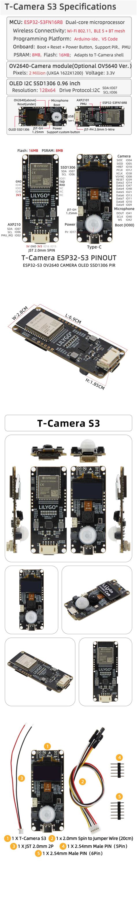 LILYGO T Camera S ESP S Development Board MP HD Camera Inch OLED MB Flash WiFi