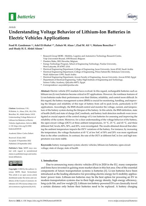 Pdf Understanding Voltage Behavior Of Lithium Ion Batteries In Electric Vehicles Applications