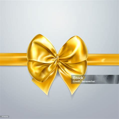 골드 나비 고 리본입니다 실크 새틴 또는 호 일 포장 장식 요소입니다 3d 현실 휴가 그림 벡터 추상 크리스마스 배경입니다 Hairbow입니다 디자인에 대 한 격리 된 장식