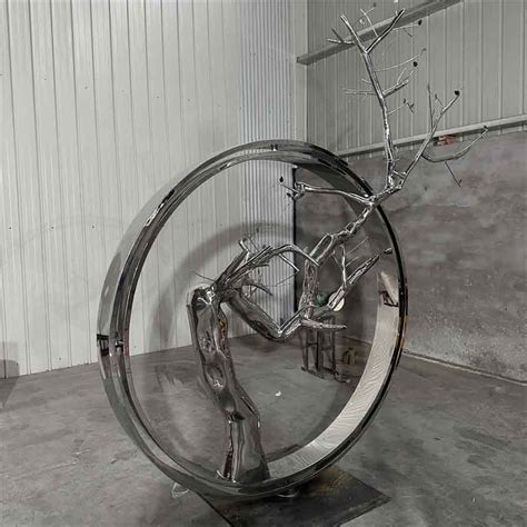 Mirror Stainless Steel Large Metal Art Sculpture Circle Tree Art