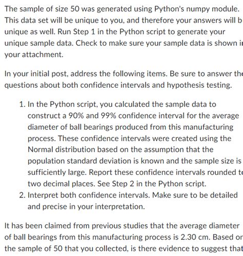 Solved The Sample Of Size 50 Was Generated Using Pythons