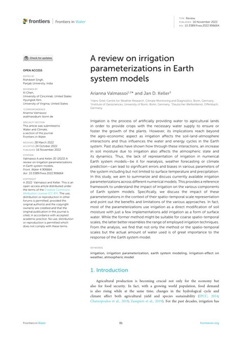 Pdf A Review On Irrigation Parameterizations In Earth System Models