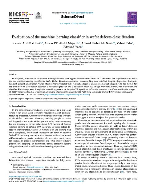Wafer Fault By Science Directs Available Online At Sciencedirect Sciencedirect Ict Express 7