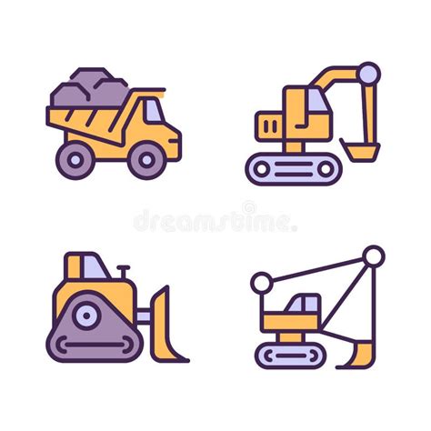 Mining Vehicles Pixel Perfect Rgb Color Icons Set Stock Vector Illustration Of Engineering