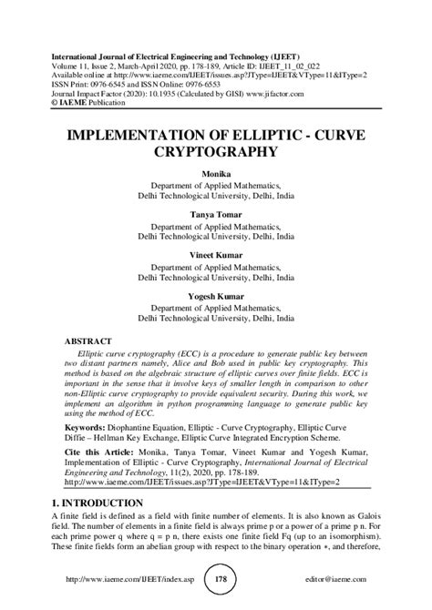 Pdf Implementation Of Elliptic Curve Cryptography