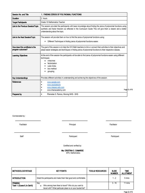 Sle Finding Zeros Of Polynomial Functions Final Pdf Zero Of A