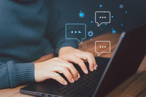 Adult Man Using A Computer Laptop Typing Live Chat Chatting On Application Communication Digital