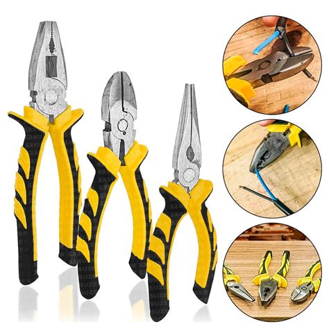 Jogo De Alicates 3 Peças Universal Bico Longo E Corte Profissional Em Aço Carbono Melhora O Preço