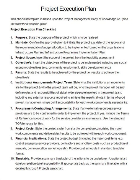 25 Project Execution Plan Templates Word Pdf Excel Apple Pages