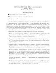 EC EC Problem Set Spring Questions Pdf EC EC Macroeconomics Spring