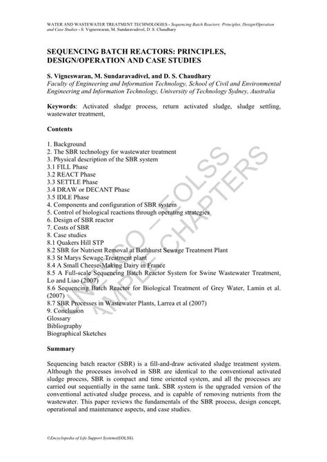 sequencing batch reactors principles design operation and case