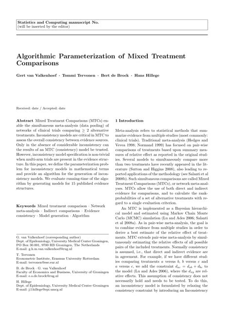 Pdf Algorithmic Parametrization Of Mixed Treatment Comparisons