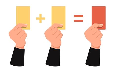 축구 심판은 두 장의 옐로카드에 대해 한 장의 레드카드를 줍니다 침해 규칙 경기 심판 게임 파울 계산 대회에서의 축구 처벌 실격 신호 벡터 개념 개념에 대한 스톡 벡터 아트