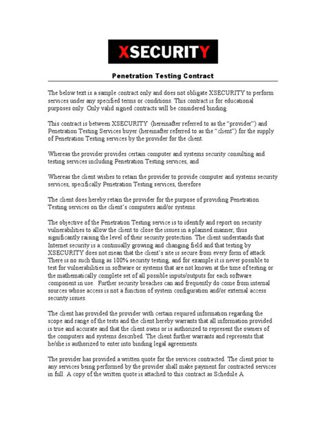 Penetration Testing Contract Private Law Business Law