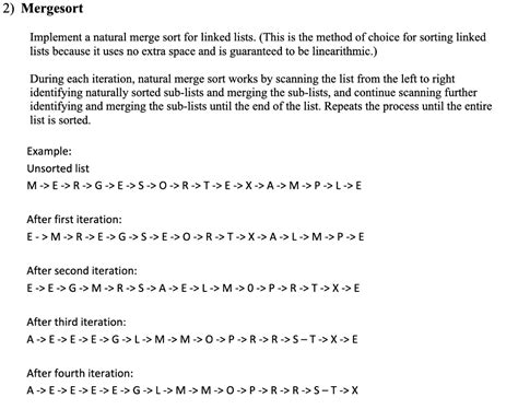 solved implement a natural merge sort for linked lists