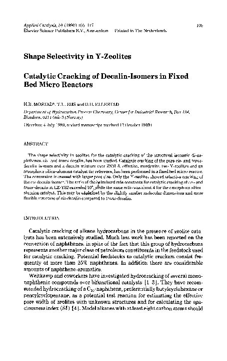 Pdf Shape Selectivity In Y Zeolites