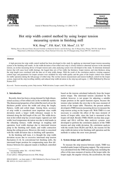 Pdf Hot Strip Width Control Method By Using Looper Tension Measuring