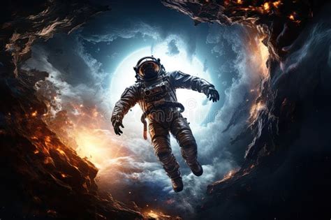 Astronaut In A Spacesuit In Outer Space Astronaut In Outer Space Close Up Stock Illustration